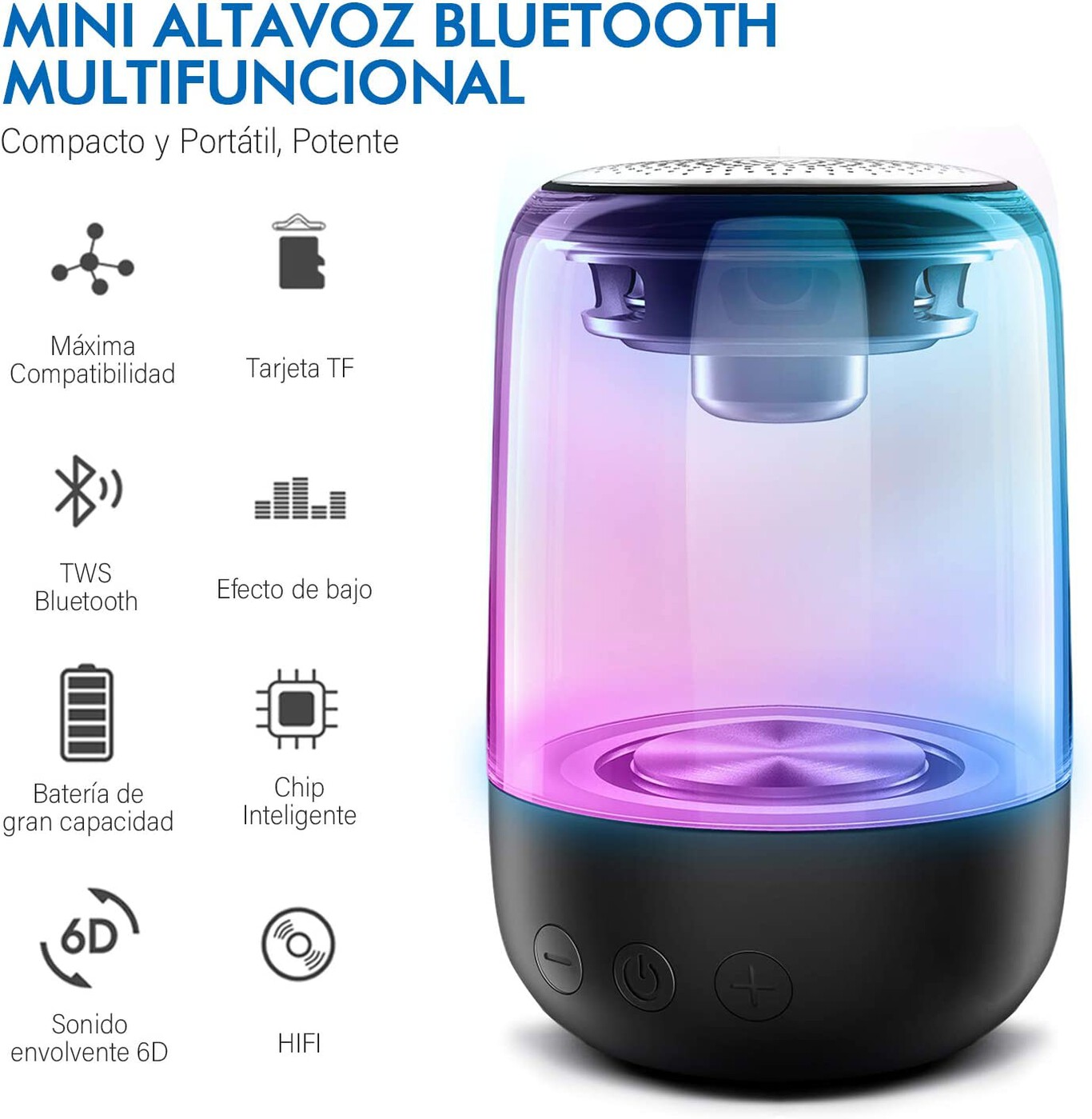 Bocina portátil Bluetooth con siete modos de luces RGB y micrófono para ...