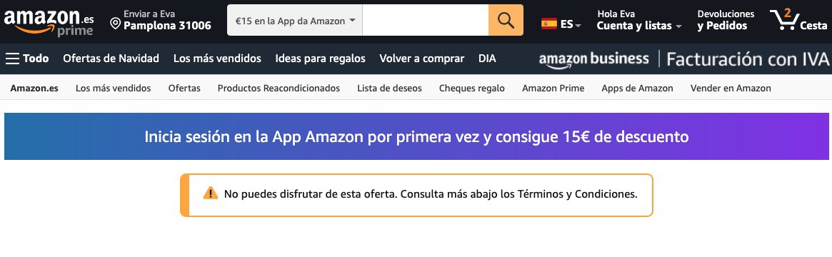15 euros gratis en Amazon por entrar en su aplicación