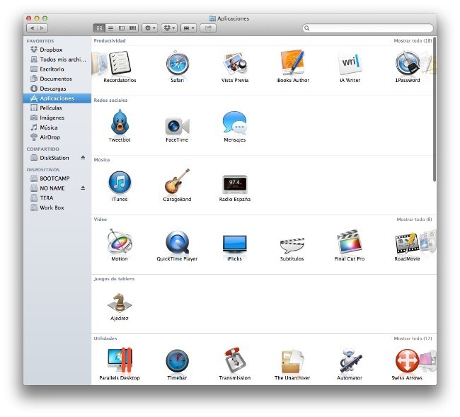 Opciones de visualización en Finder