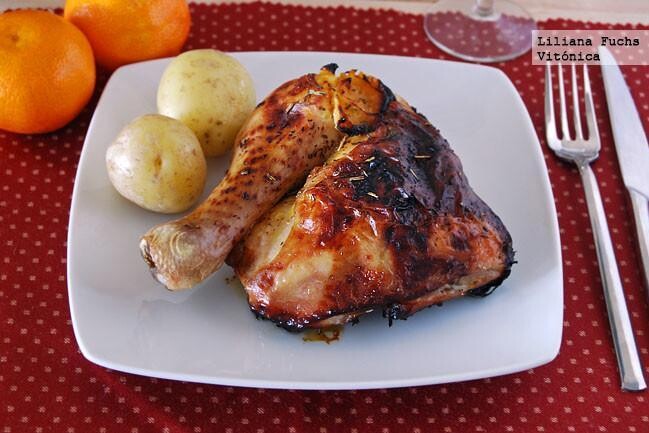 Pollo asado a la mandarina y miel. Receta saludable