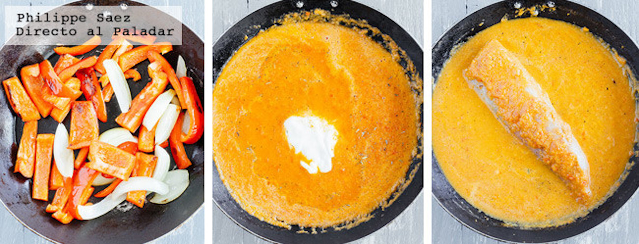 Filetes de pescado en salsa de pimiento. Receta fácil