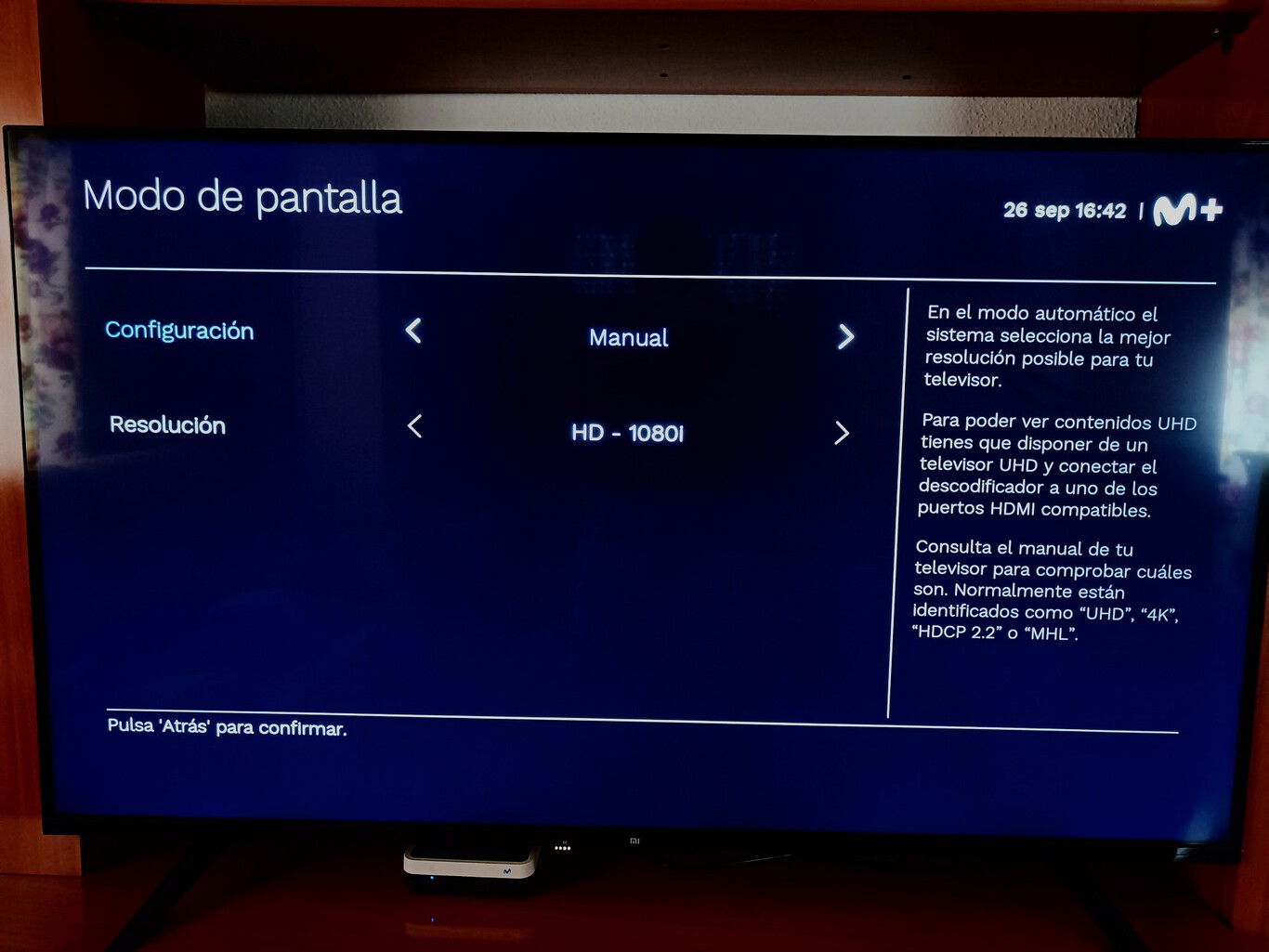 Con los ajustes por defecto del deco UHD de Movistar+ se ve peor casi ...