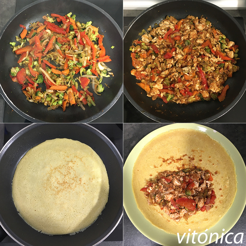 Crepes salados de pollo y verduras. Receta de cocina saludable ...