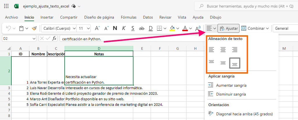 Cómo ajustar texto en Excel