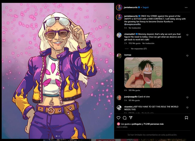 One Piece: Jamie Lee Curtis afirma que una vez termine la huelga de guionistas en Hollywood ...