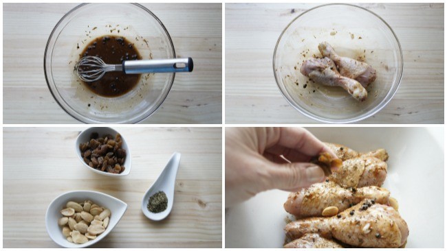 Pollo al horno con comino, pasas y almendras. Receta de cocina fácil y ...