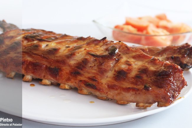 Costillas asadas con miel y mostaza. Receta