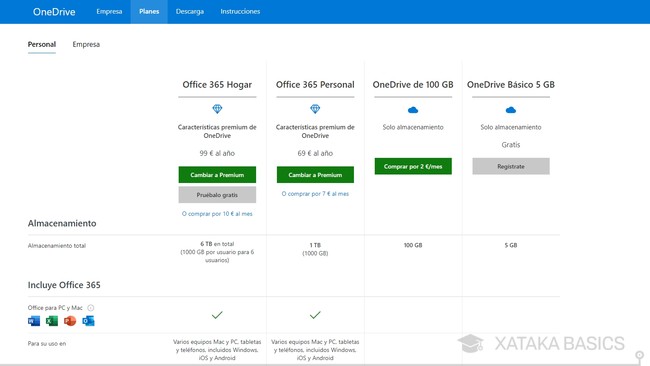 Cómo comprar más espacio en OneDrive, y qué tarifas hay disponibles