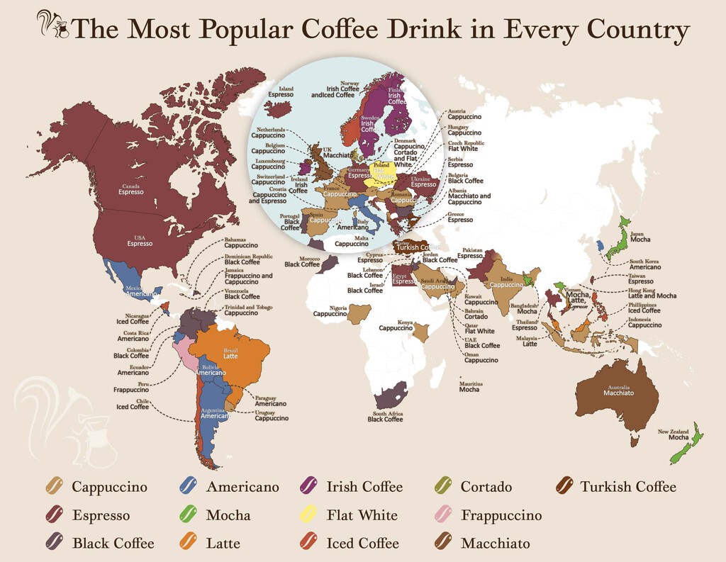 El tipo de café más popular en cada país del mundo, reunido en un ...