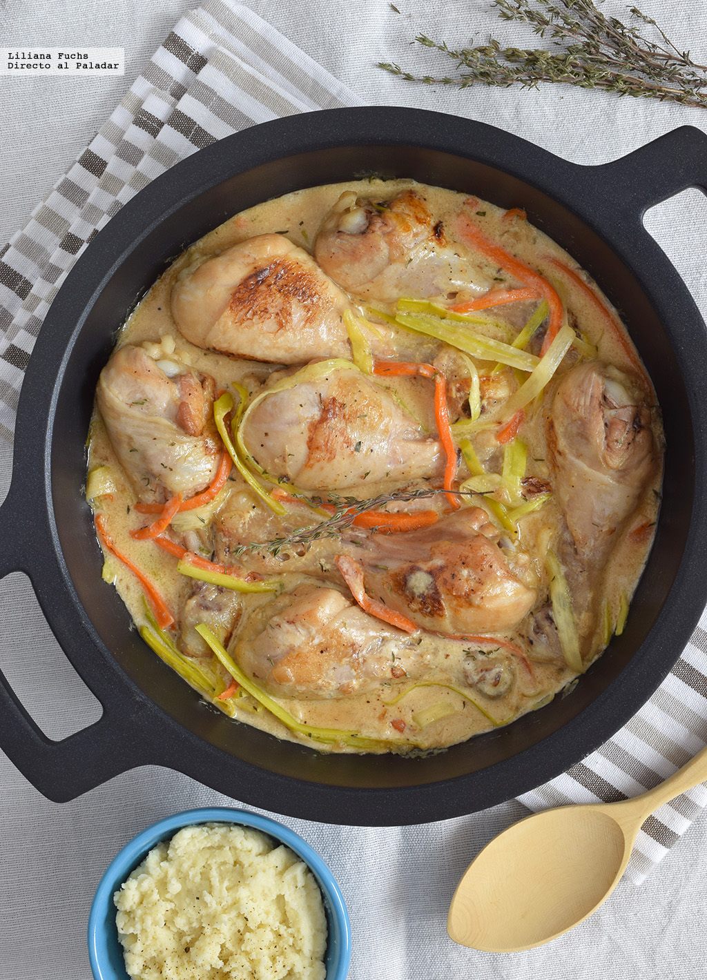 Fricasé de pollo al vermut. Receta de cocina fácil, sencilla y deliciosa
