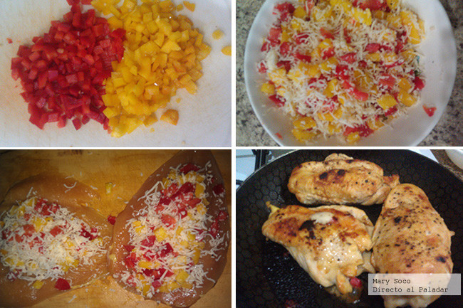 Pechugas rellenas de queso y pimientos. Receta de Primavera