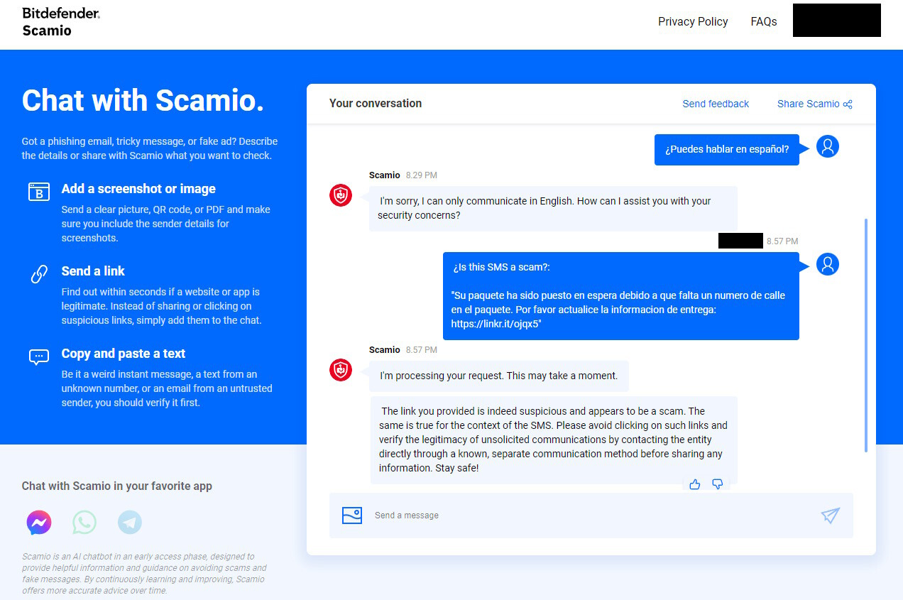 BitDefender lanza Scamio, un 'copilot' gratis que nos ayuda a detectar ...