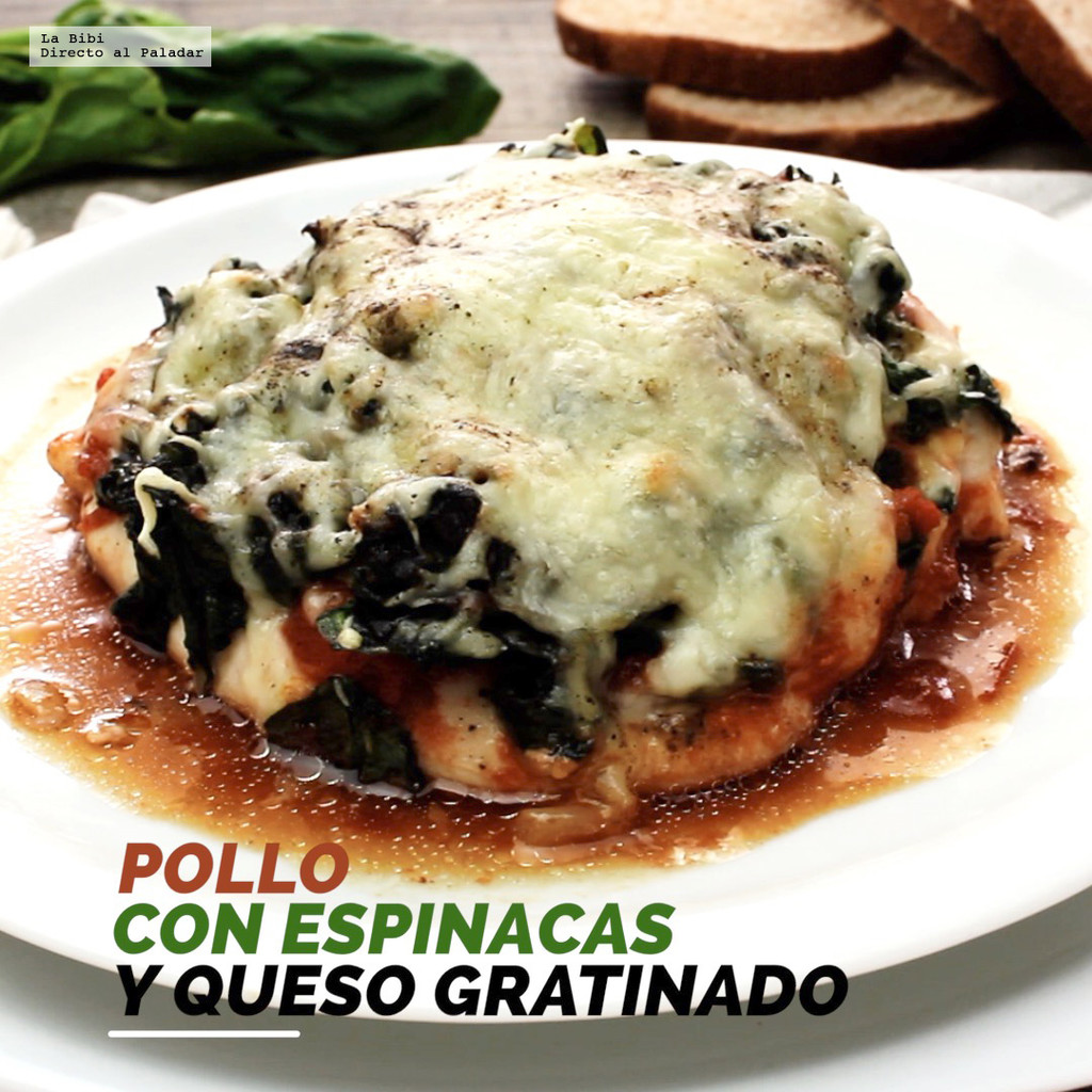 Pollo con espinacas y queso gratinado. Receta en video