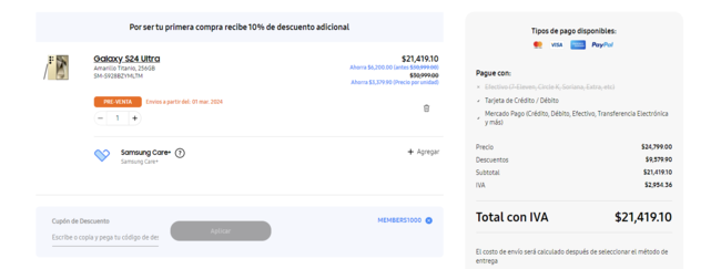 Samsung Galaxy S24 Ultra con 10,000 pesos de descuento: así puedes ...