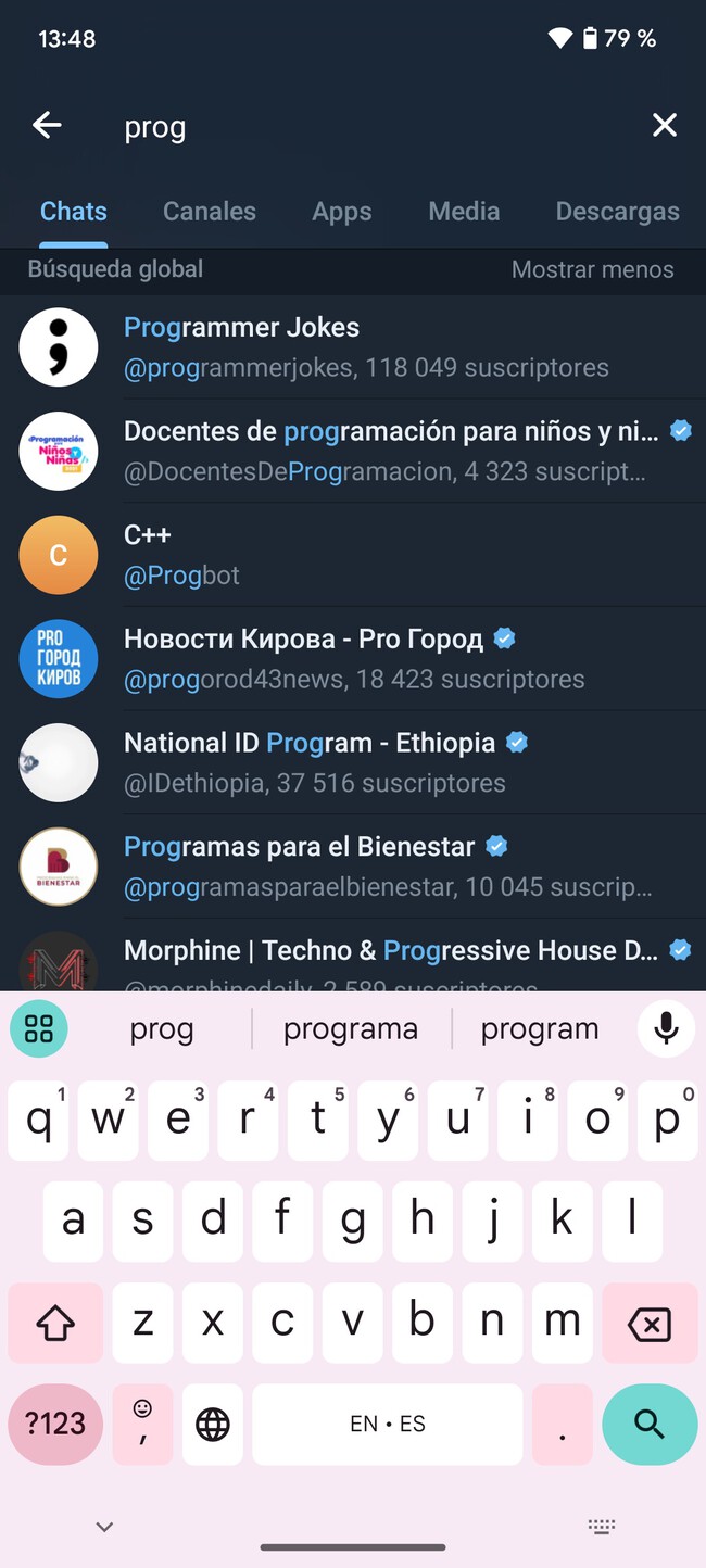 Cómo buscar canales y grupos en Telegram