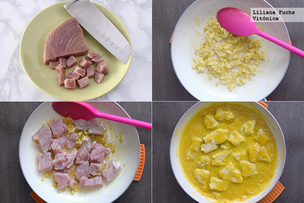 Atún en salsa de mango al curry. Receta saludable