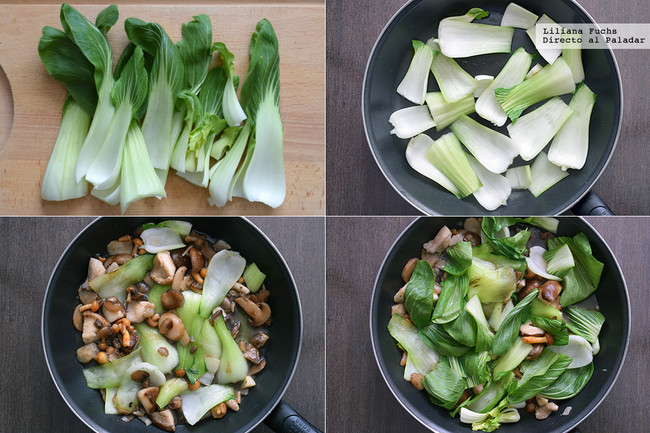 Salteado de pak choi con setas y huevo. Receta de cocina fácil ...