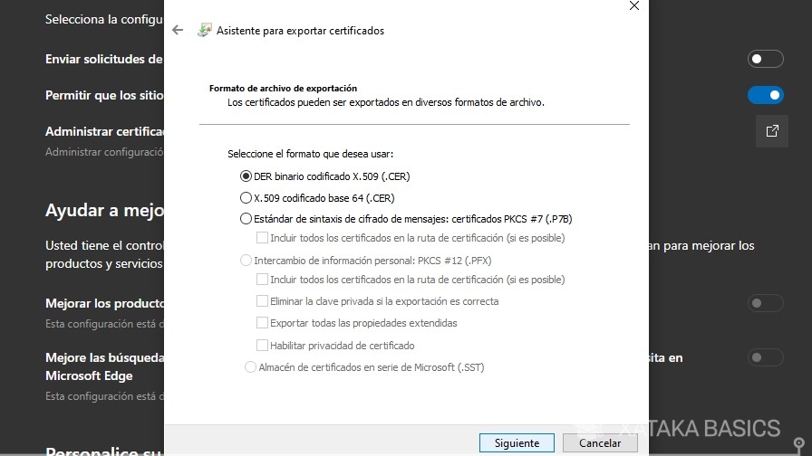 Cómo importar y exportar un certificado digital en Microsoft Edge
