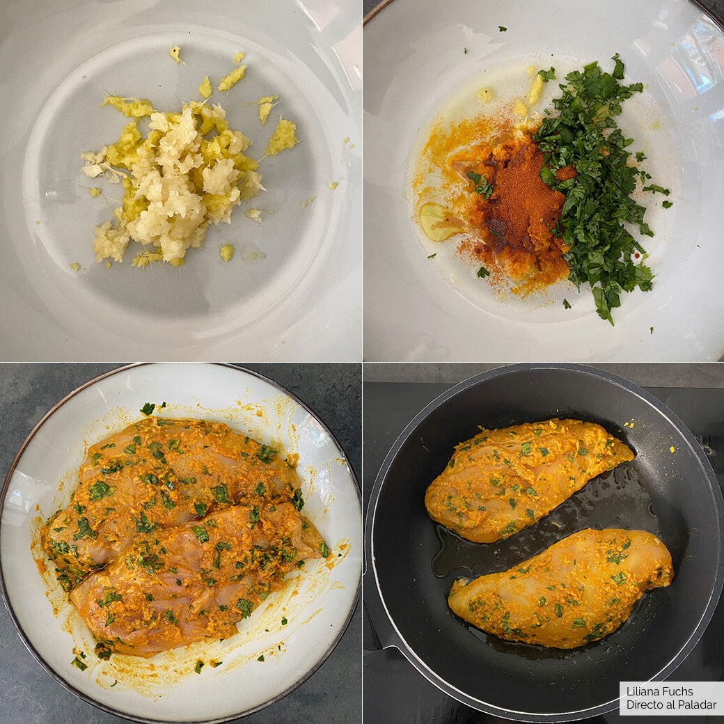 Pollo marinado con jengibre, ajo y cúrcuma. Receta de cocina fácil y ...