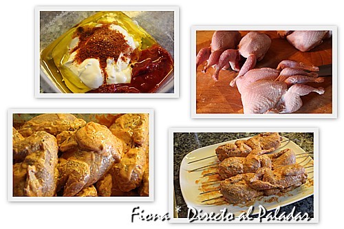 Codornices marinadas en brocheta con cous cous especiado. Receta