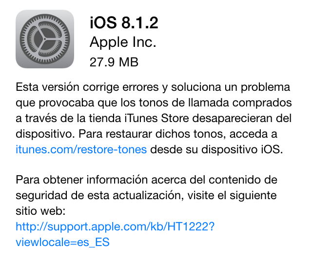 iOS 8.1.2, ya está disponible la nueva actualización de Apple