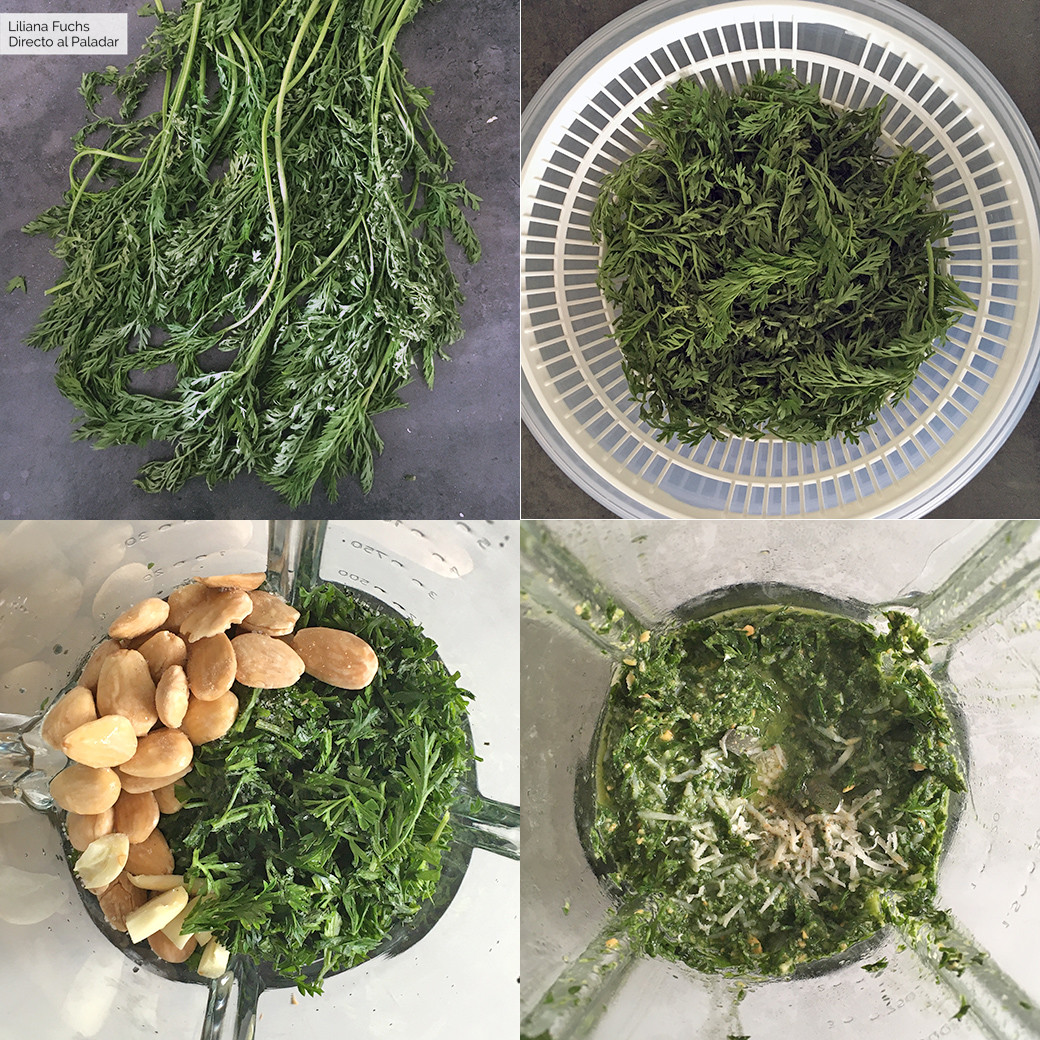 Pesto de hojas de zanahoria y almendras. Receta de cocina fácil ...