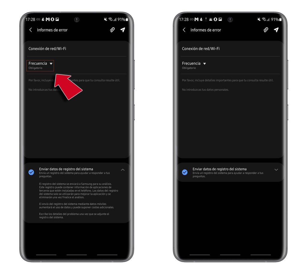 Cómo enviar informes de error si falla nuestro móvil Samsung desde la ...