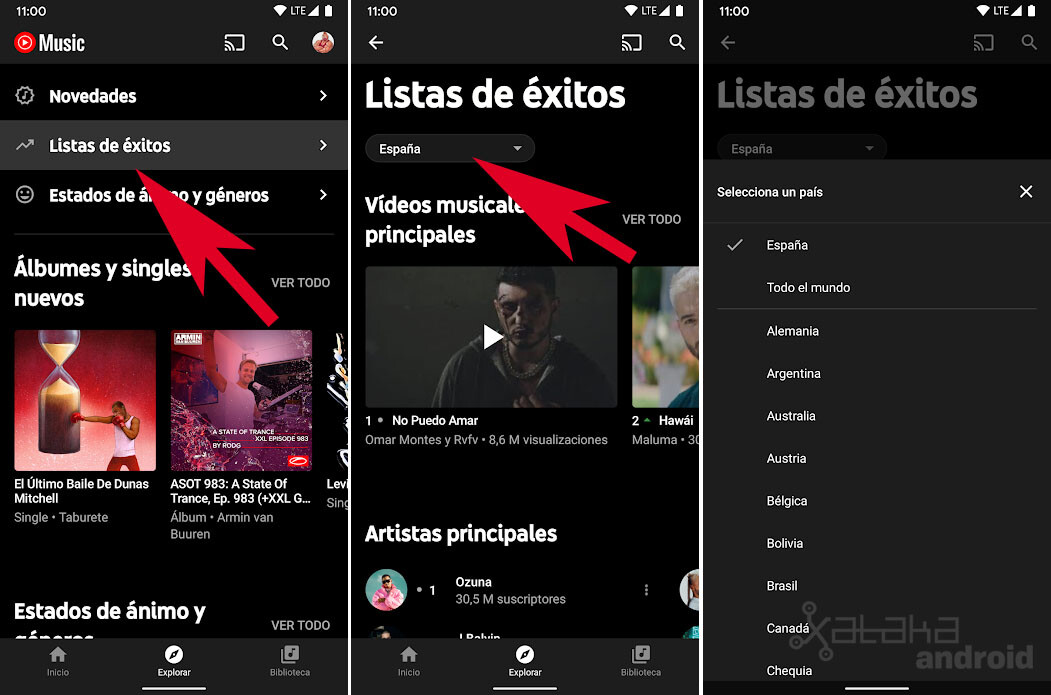 YouTube Music ya permite explorar las listas de éxitos de todo el mundo