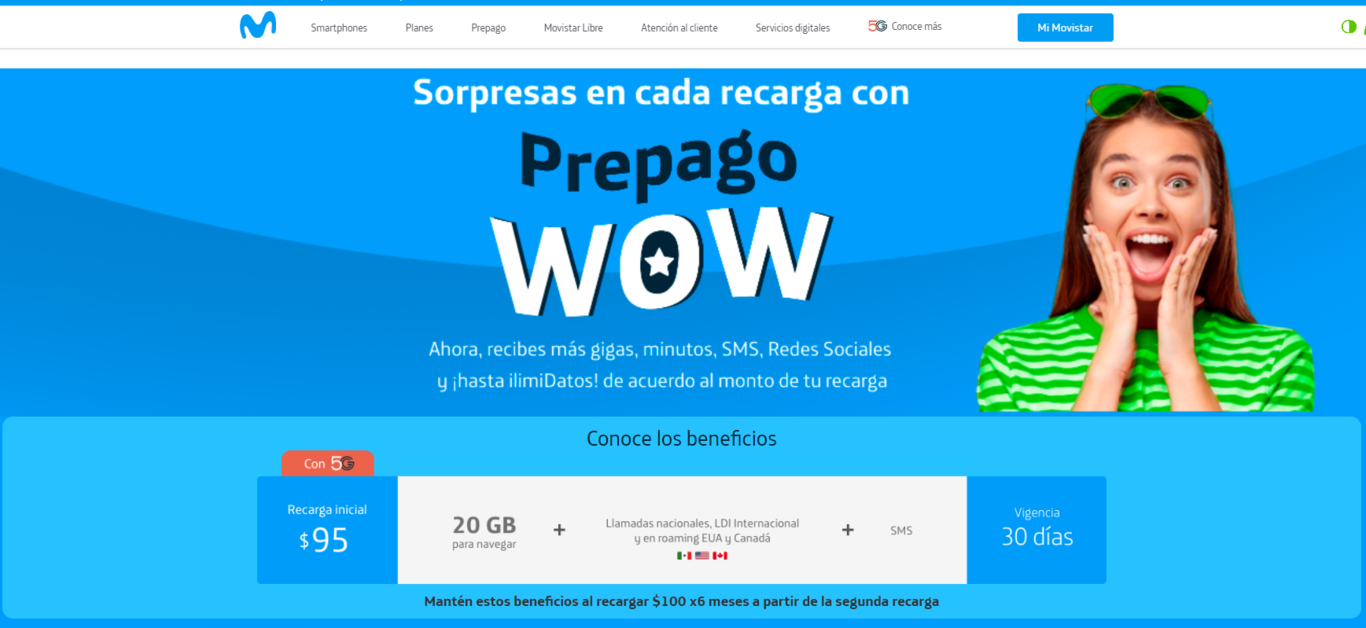 Movistar Prepago Wow con 5G y hasta datos ilimitados por 200 pesos al ...