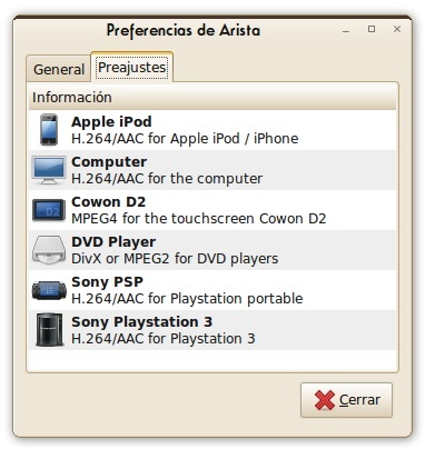 Arista Transcoder: conversor de videos integrado en GNOME