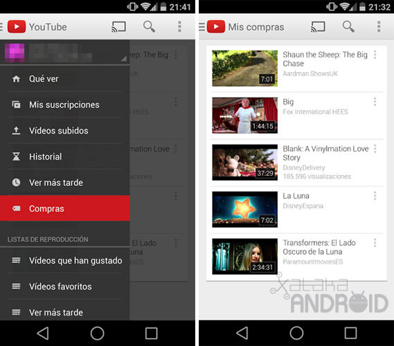 YouTube para Android ya nos permite ver nuestras compras de Google Play ...
