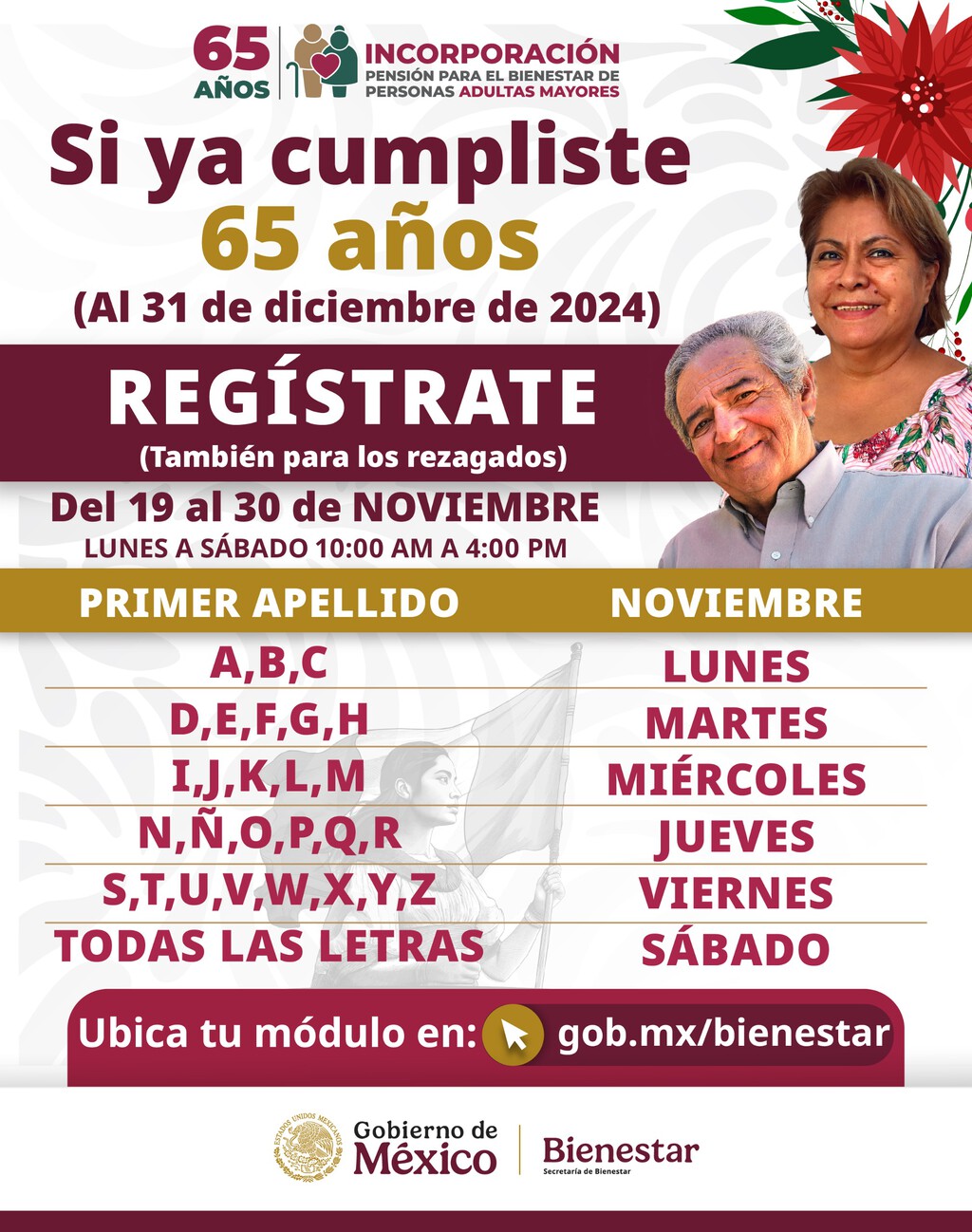 Pensión Bienestar para adultos mayores de 65 años o más: calendario de registro por letra de ...