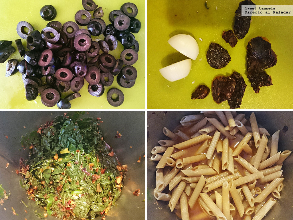 Pasta con acelgas y aceitunas