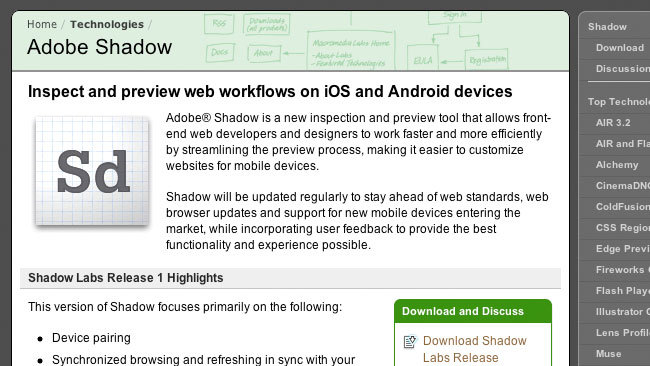 Adobe Shadow quiere ser el nuevo mejor amigo del desarrollador web móvil