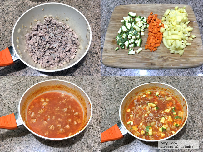 Picadillo de cerdo con verduras. Receta de cocina mexicana