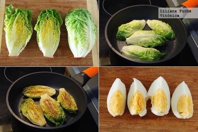 Ensalada de cogollos a la plancha con huevo y alcaparras. Receta saludable