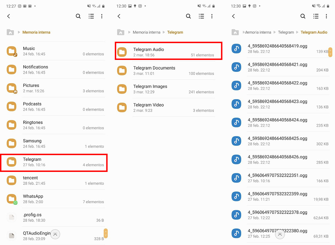 Dónde se guardan los audios de WhatsApp y Telegram