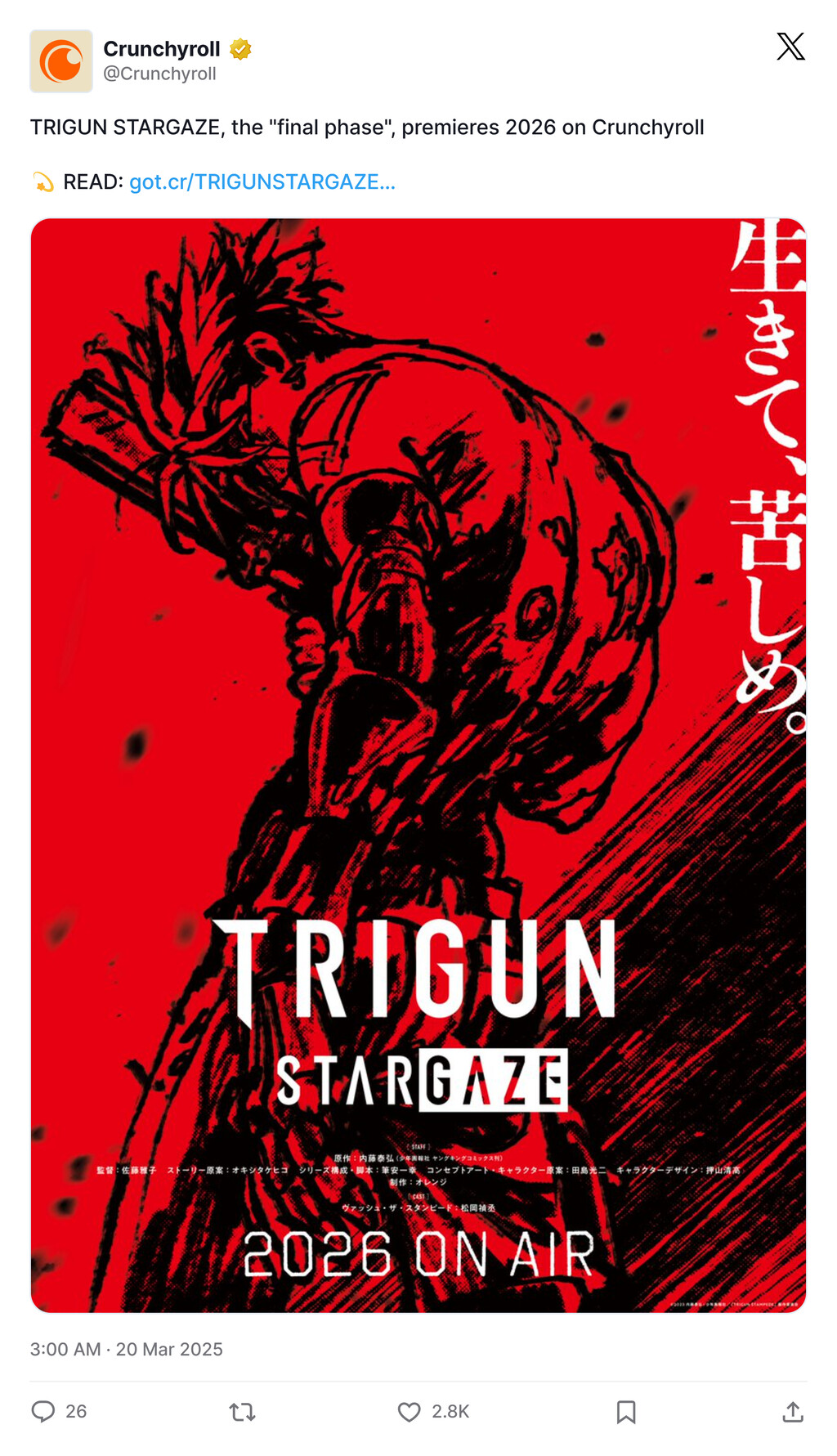 Regresa Vash La Estampida: Trigun Stargaze llegará antes de lo que esperas
